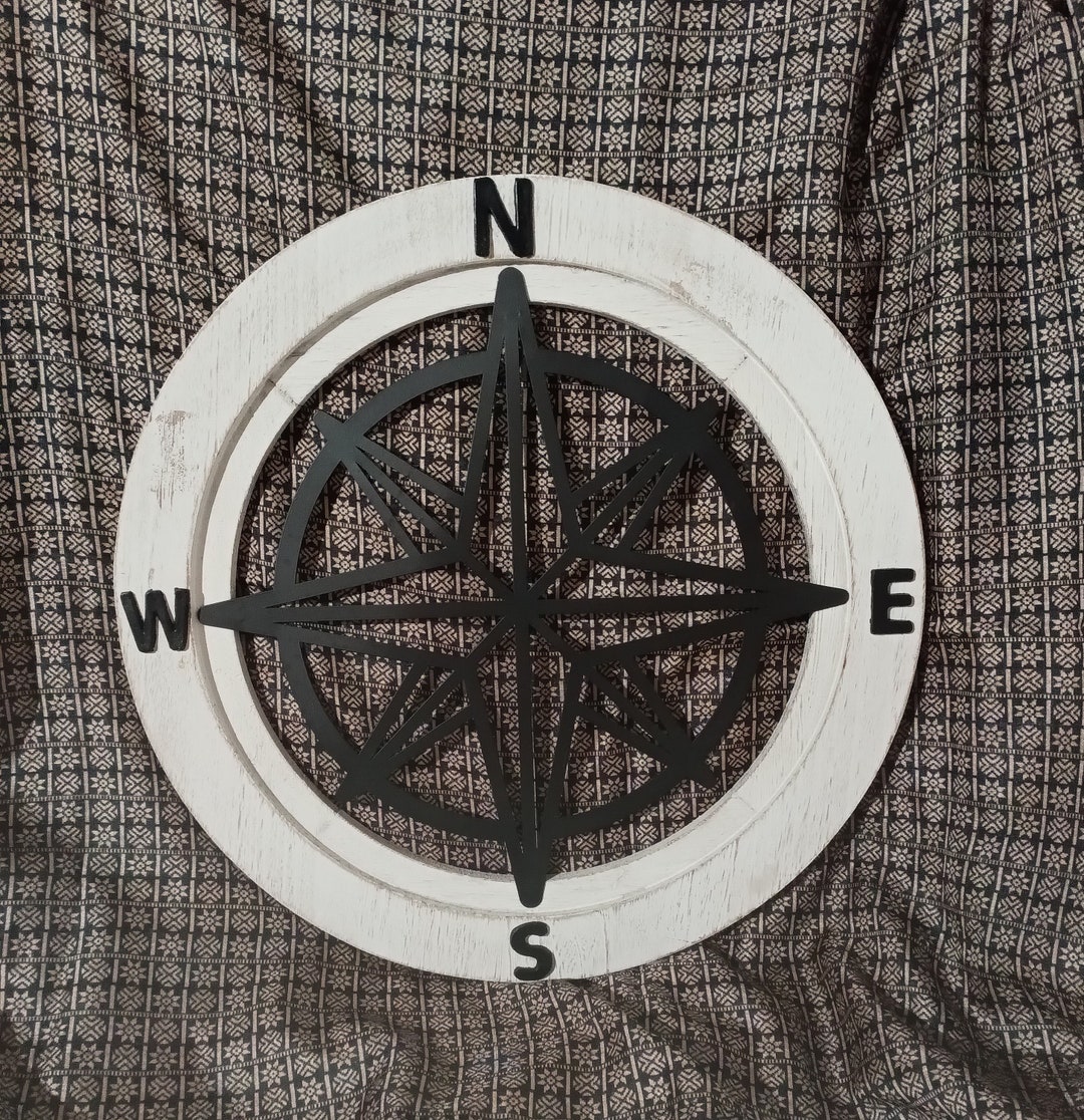 Whitewash Metal Wooden Compass Wall Hanging Wood Compass - Etsy