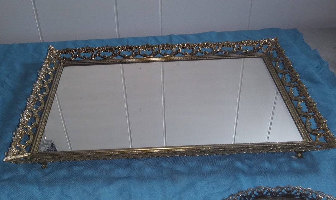 Vintage Gold Filigree Large Rectangle Mirrored Vanity Tray - Etsy