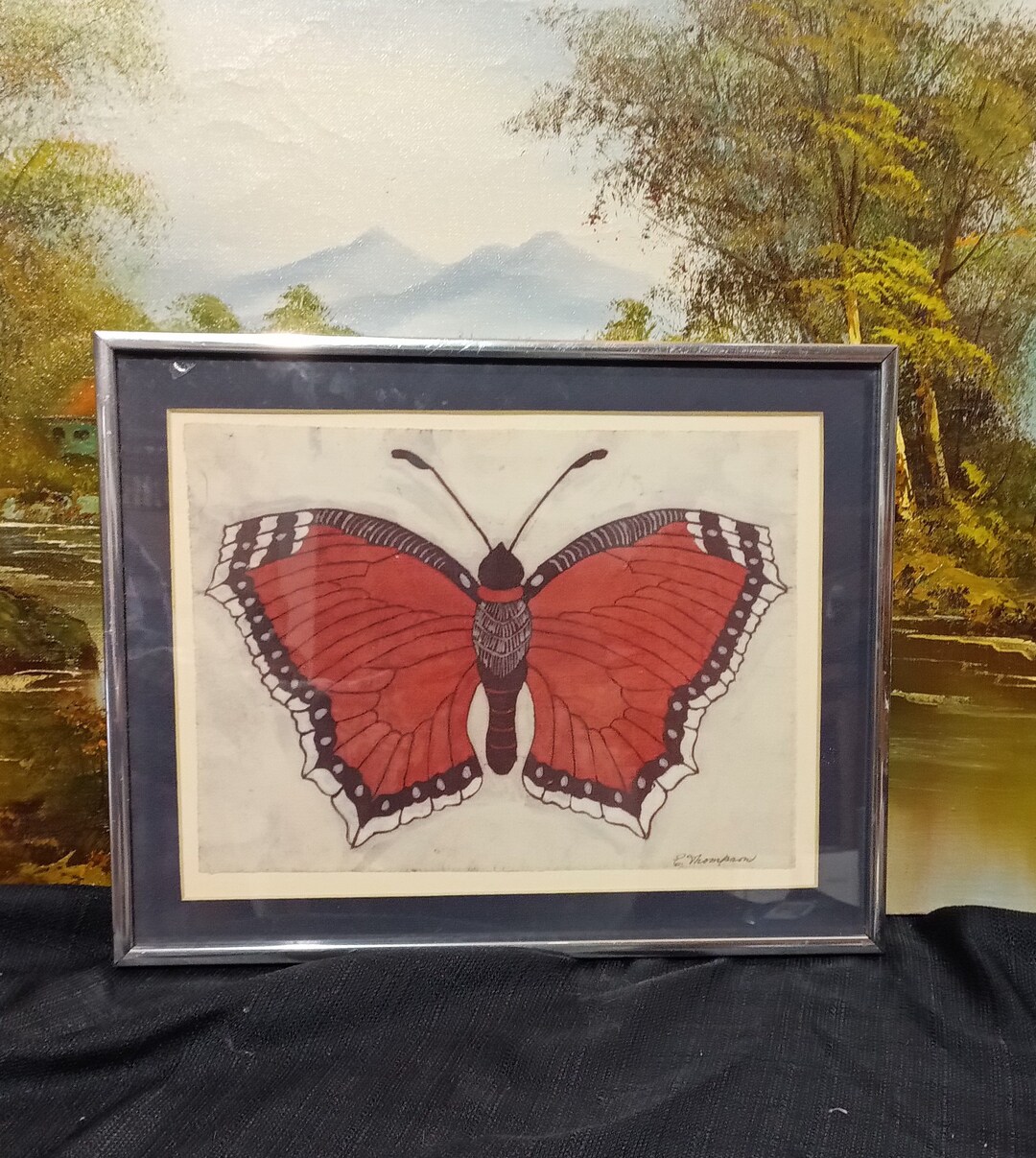 Vintage Eleanor Thompson Batik Butterfly Framed Morning Cloak Silk ...