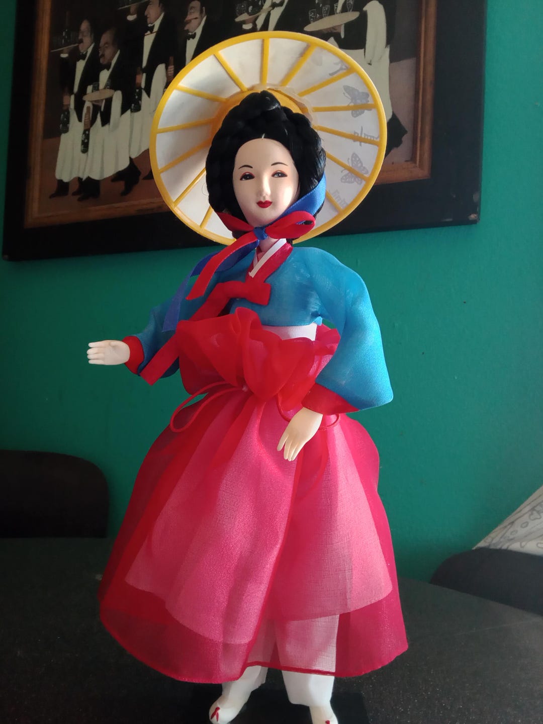 Vintage Traditional Korean Hanbok Doll on Stand Cloth Face Korean Doll ...