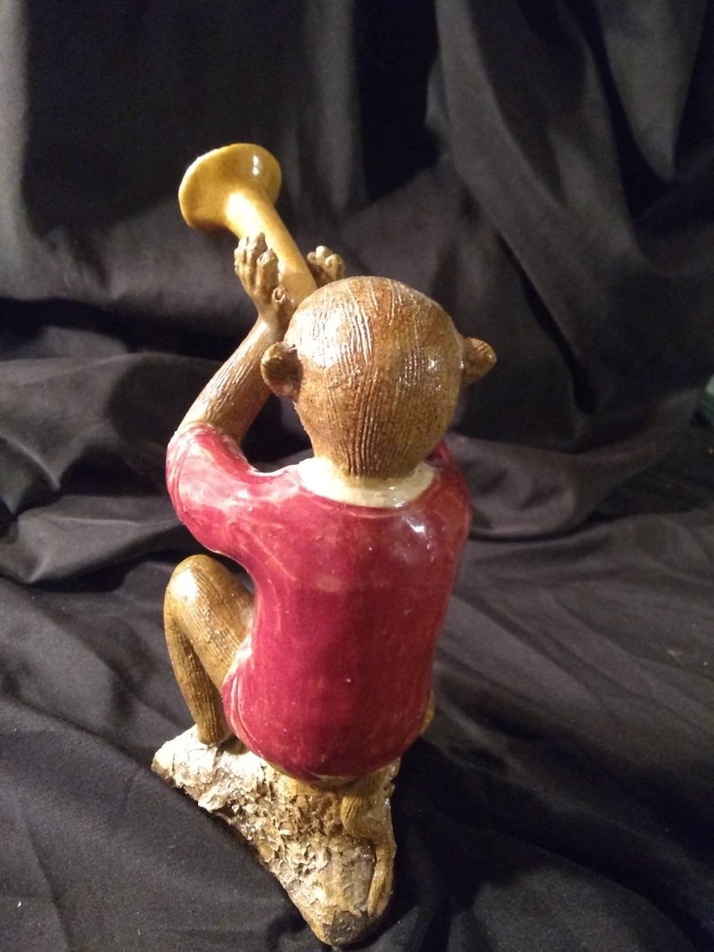 Monkey Clay Pottery Vintage Monkey Playing Horn Statue - Etsy