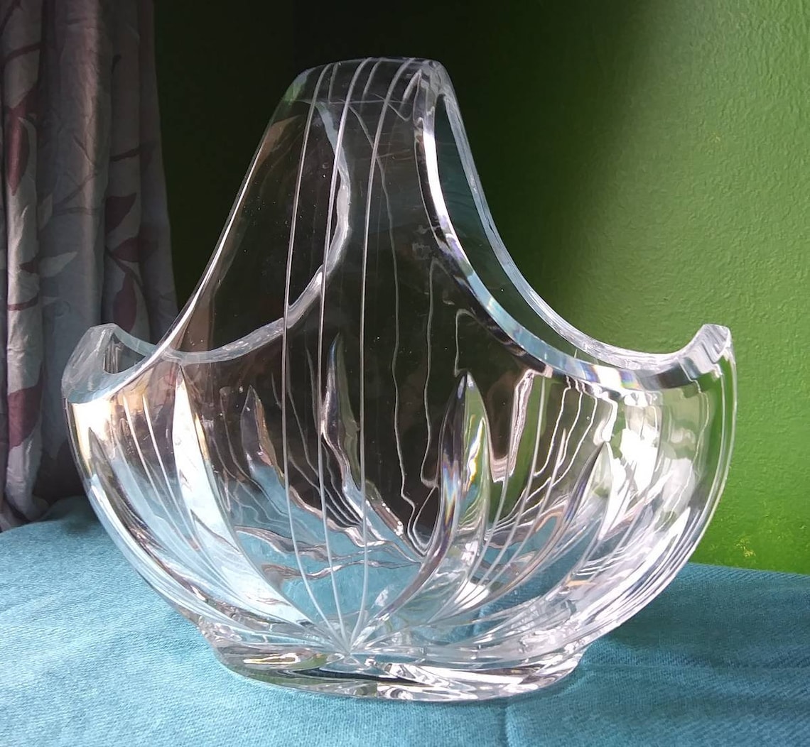 Glass Basket Vintage Cut Glass Crystal Basket Handled Crystal | Etsy