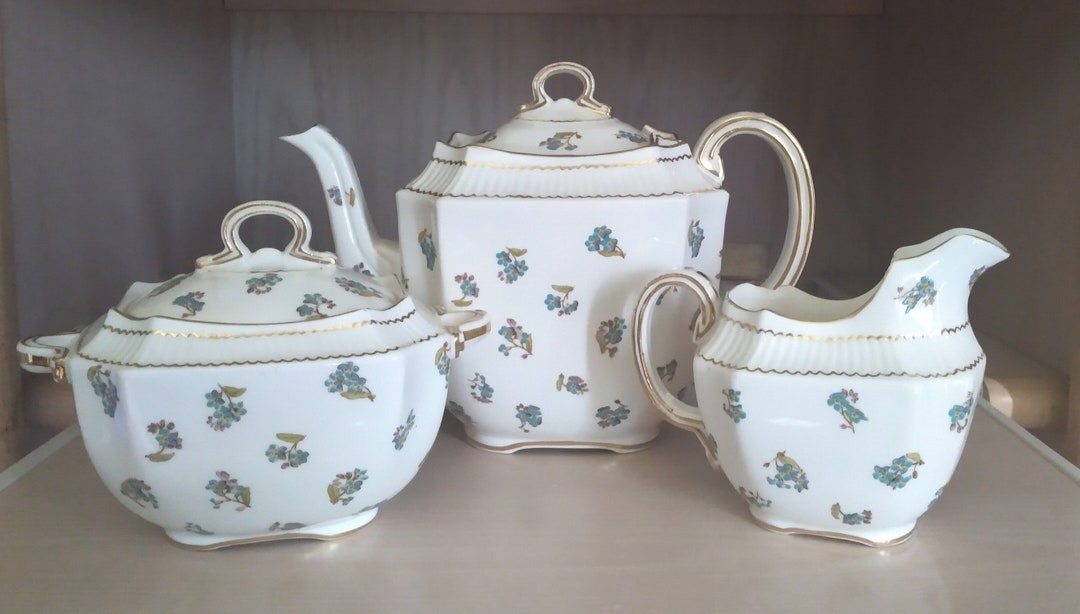 George Jones Sons Crescent China Teapot Creamer Sugar Bowl Antique ...