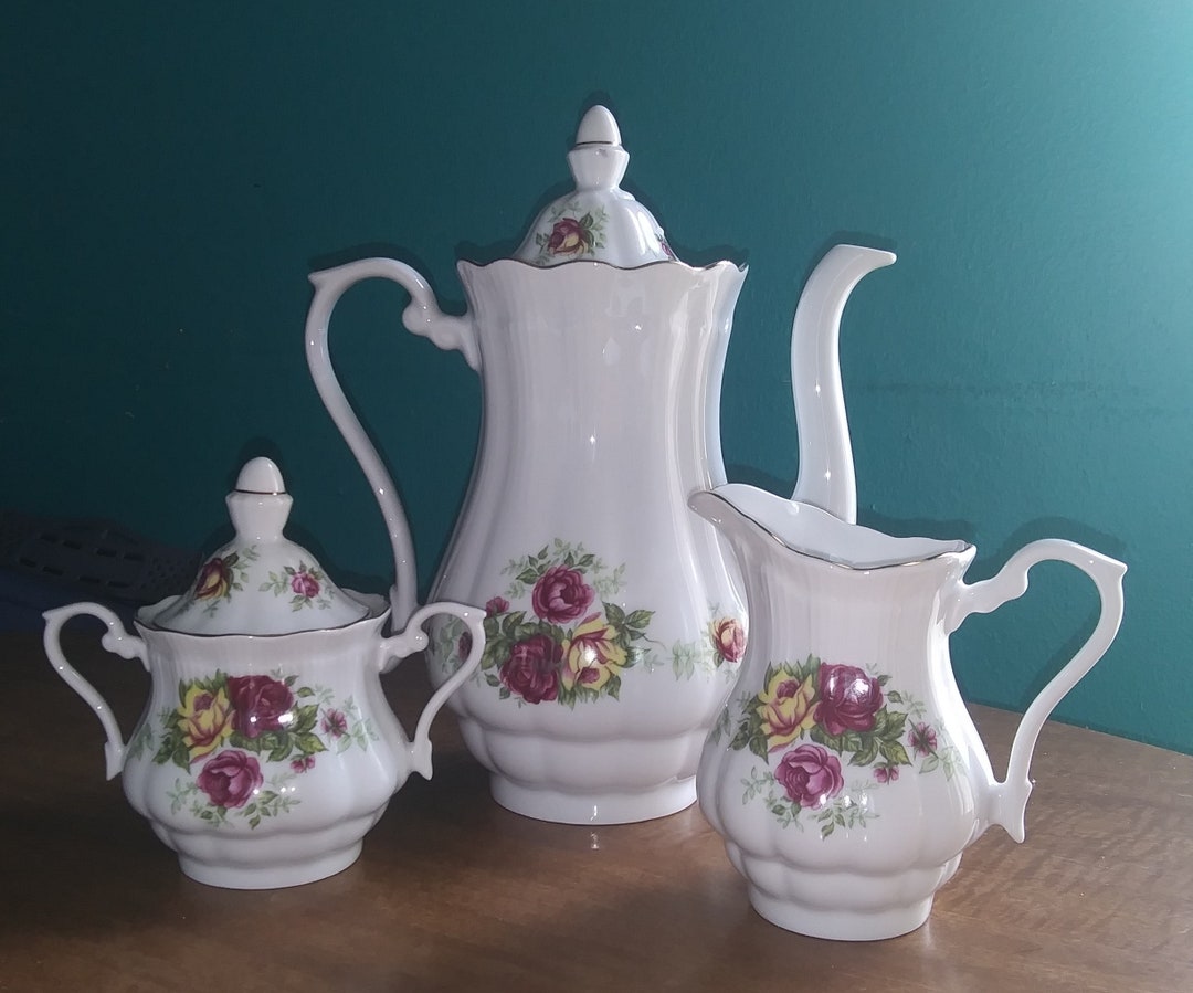 Pink Cottage Rose Coffee Service Vintage Crystal Clear Pink Rose Teapot ...