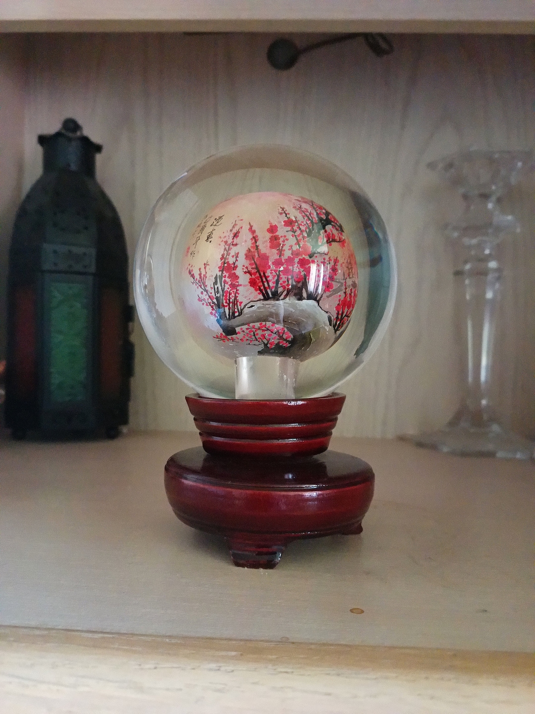 Chinese Reversed Painted Crystal Glass Ball Hand Painted Vintage ...