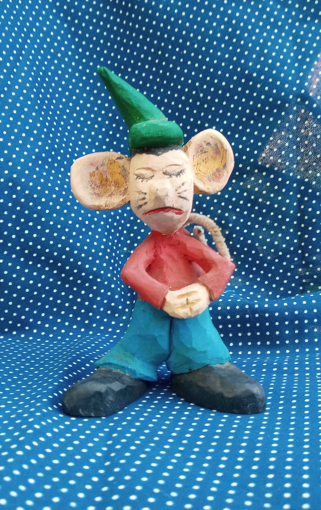 Vintage Hand Carved Wooden Mouse Figurine Carved Painted Wood - Etsy