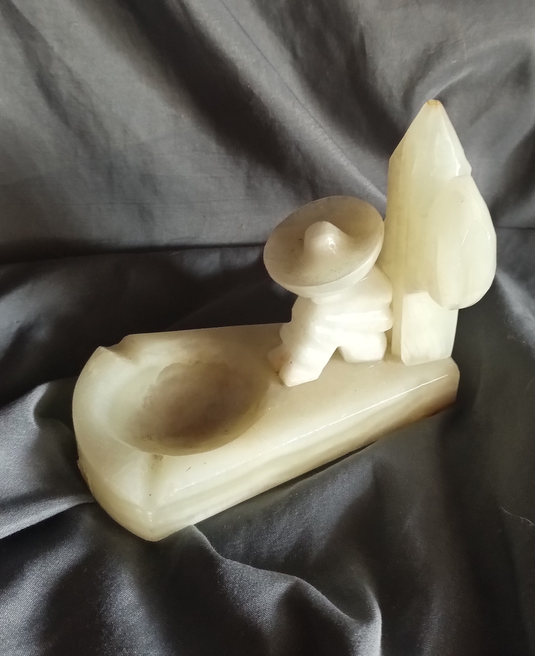 Vintage Onyx Ashtray Mexican Folk Art Dish Marble Sleeping Man in ...