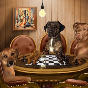 Custom Pet Portrait, Dogs Playing Chess, Funny Pet Lover Gift ...