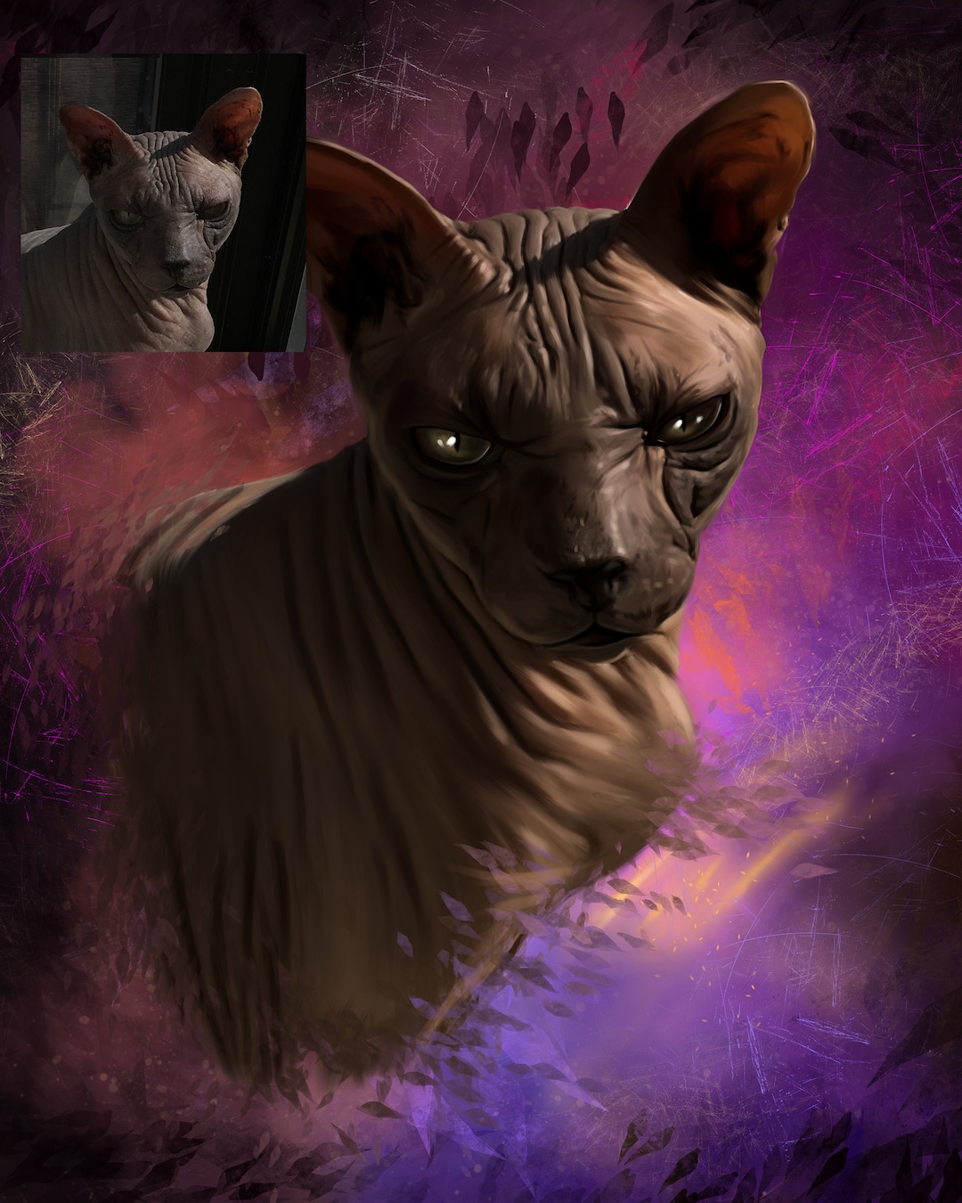 Sphynx Cat Custom Portrait, Gift for Cat Lover, Sphynx Cat Art, Sphinx ...
