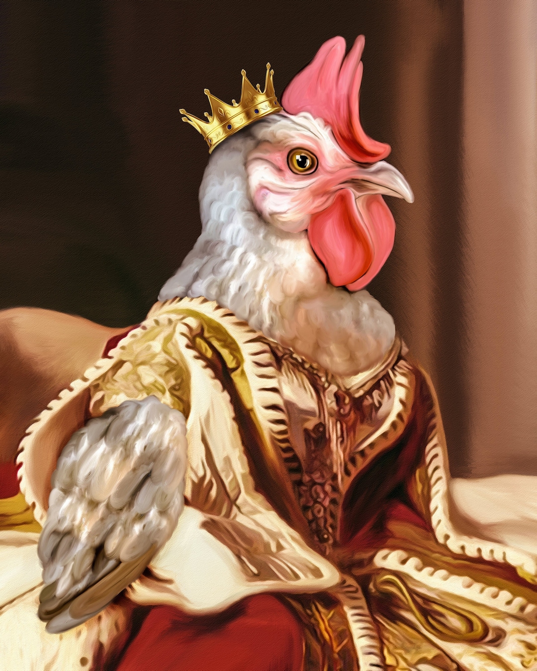 Royal Hen Portrait, Custom Pet Portrait, Chicken Lover Gift, Pet ...