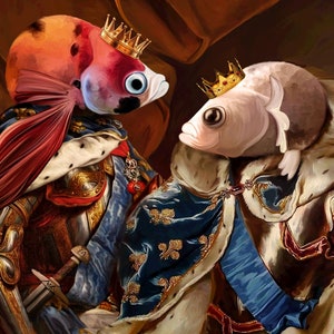 Custom Royal Pets Portrait, Group Fish Portrait, Gift for Fish Owner - Etsy