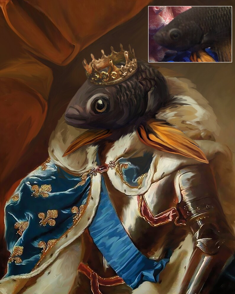Custom Royal Pets Portrait Group Fish Portrait Gift for Fish - Etsy