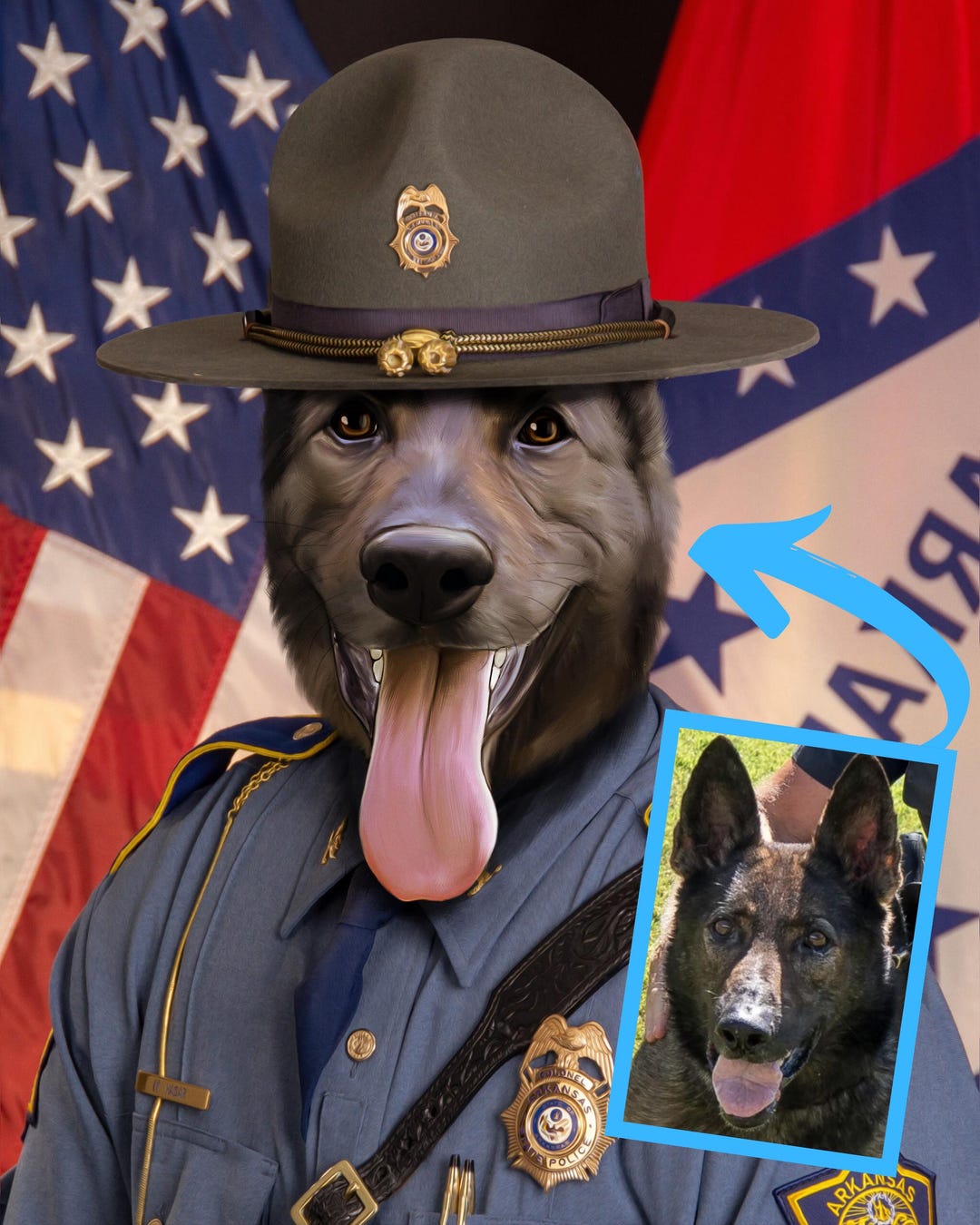 Dog Portrait USA General Military, Custom Pet Regal Portrait. Christmas ...