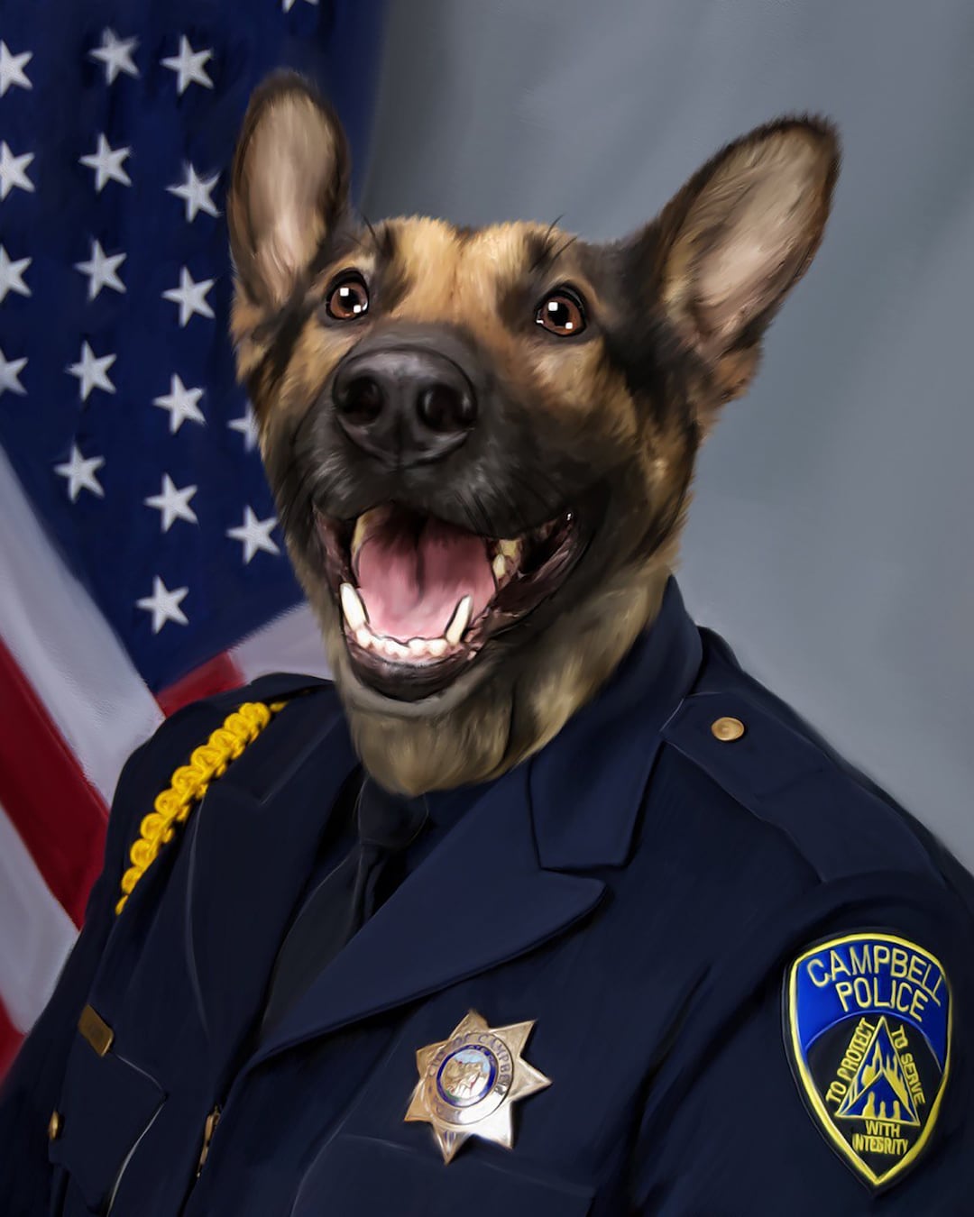 Custom Policeman Dog Portrait, USA General Military, Police Dog, Custom ...