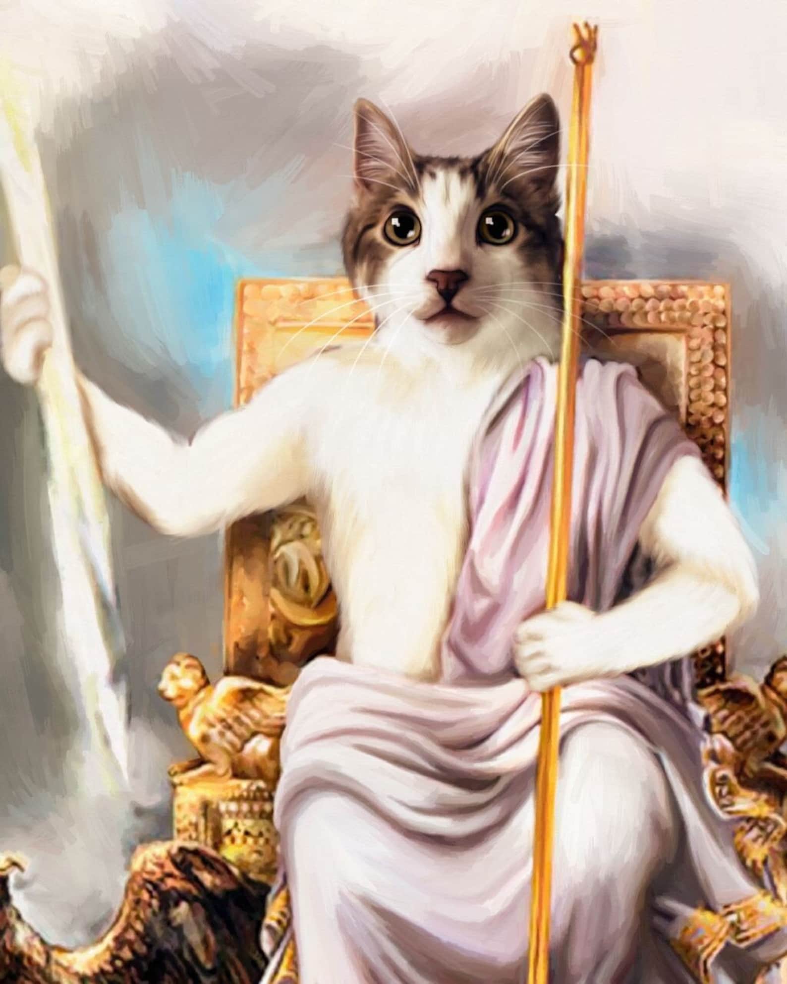 God Cat Portrait Zeus Cat Portrait Custom Royal Pet - Etsy