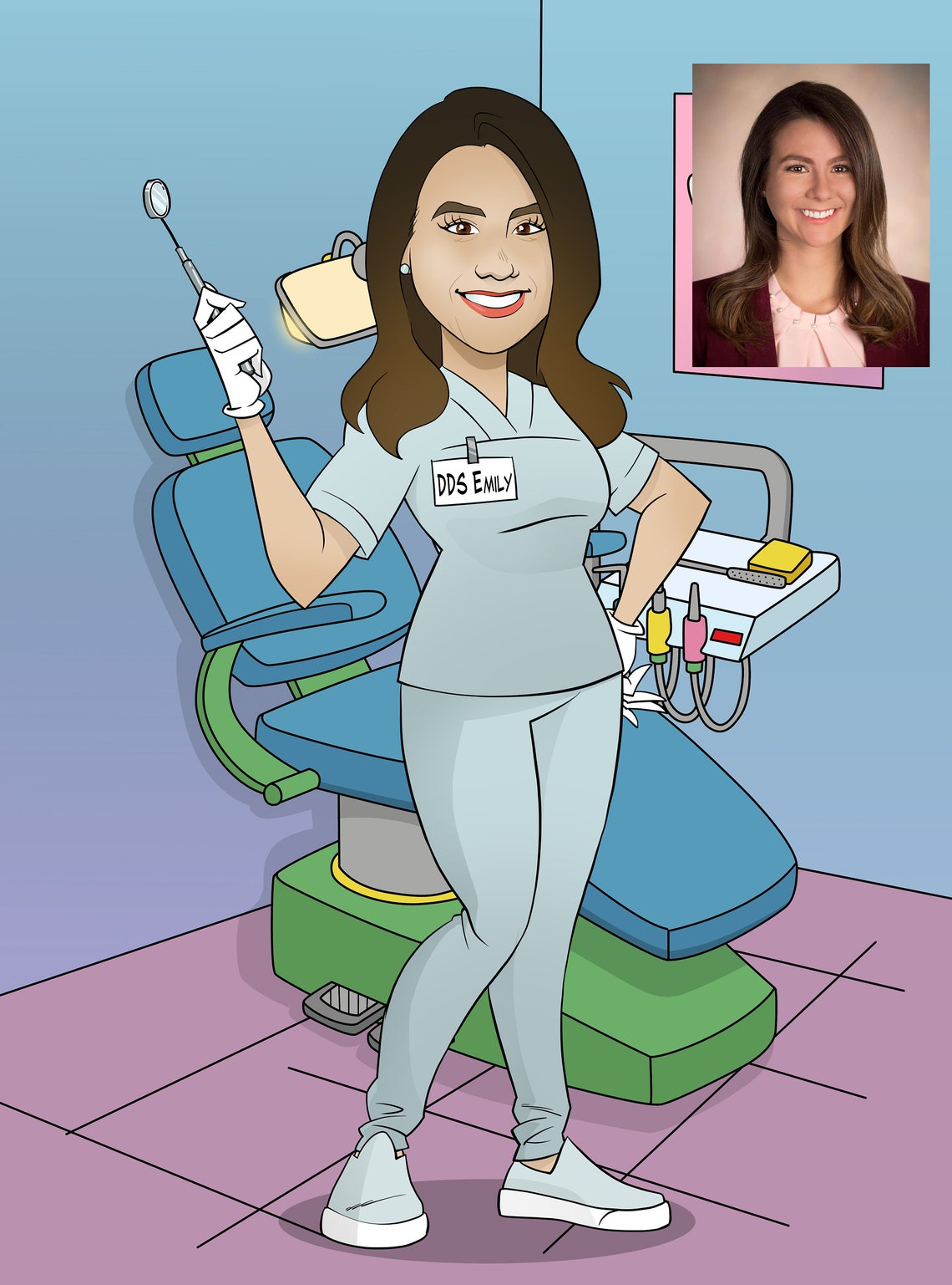 Female Dentist gift medical gift custom cartoon portrait | Etsy