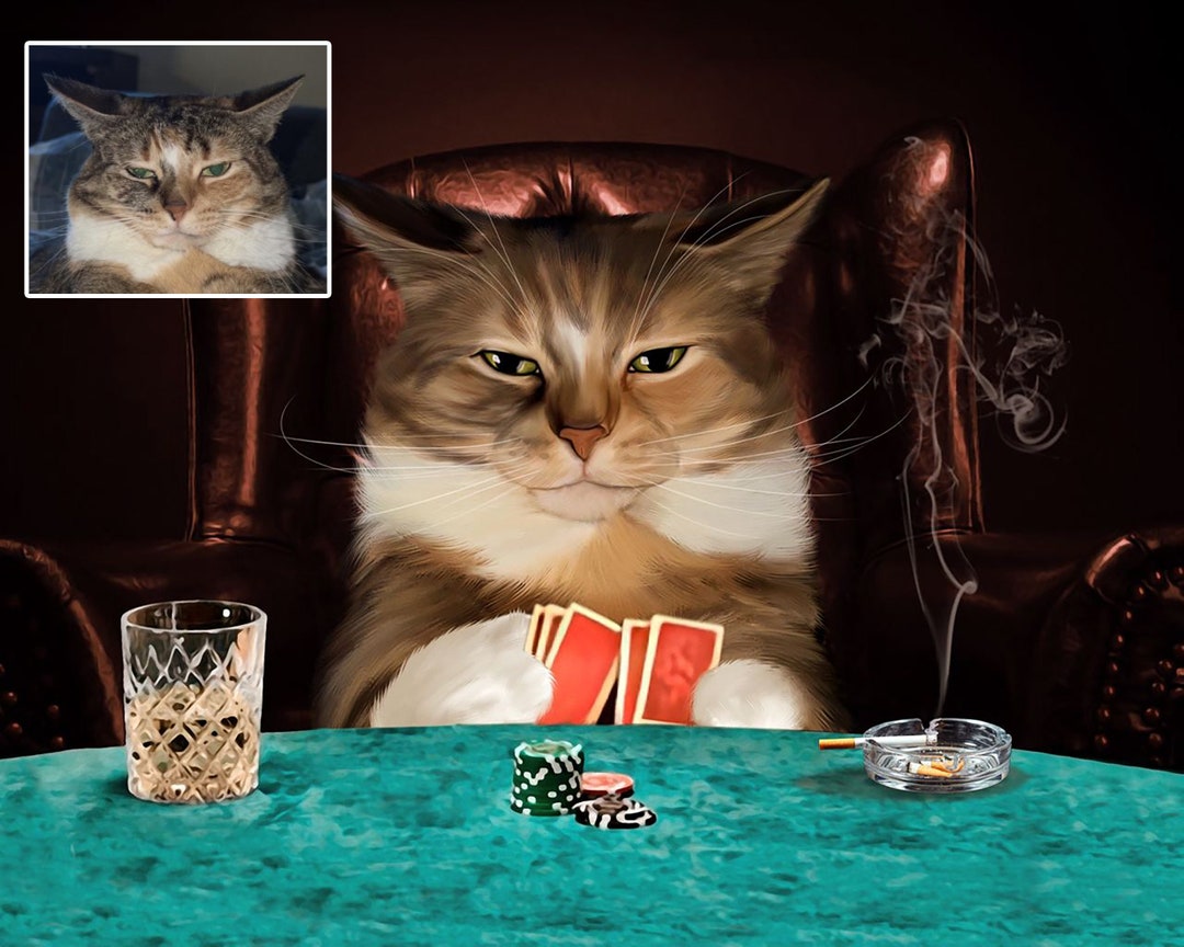 Custom Cat Portrait, Pets Playing Poker, Funny Pet Lover Gift - Etsy