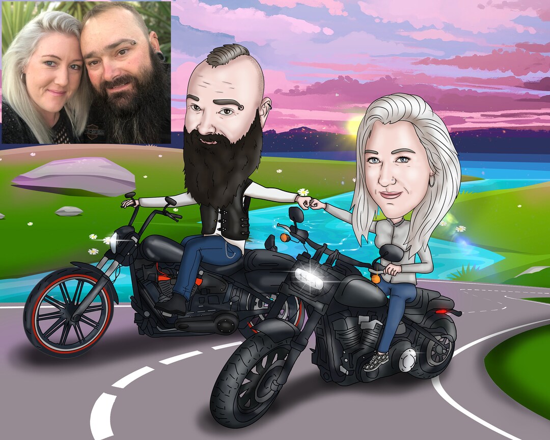 Custom Cartoon Motorcycle Portrait: Unique Biker Gift (digital File) - Etsy