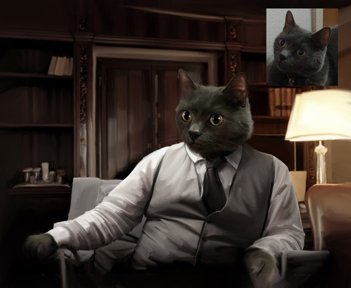 Businessman Cat Portrait Cat Lover Gift Cat Owner Gift Pet | Etsy