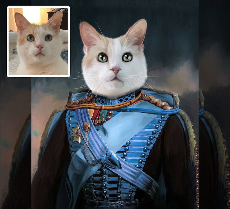 Custom Cat Portrait, King Cat Art, Royal Pet Portrait, Pet Memorial ...