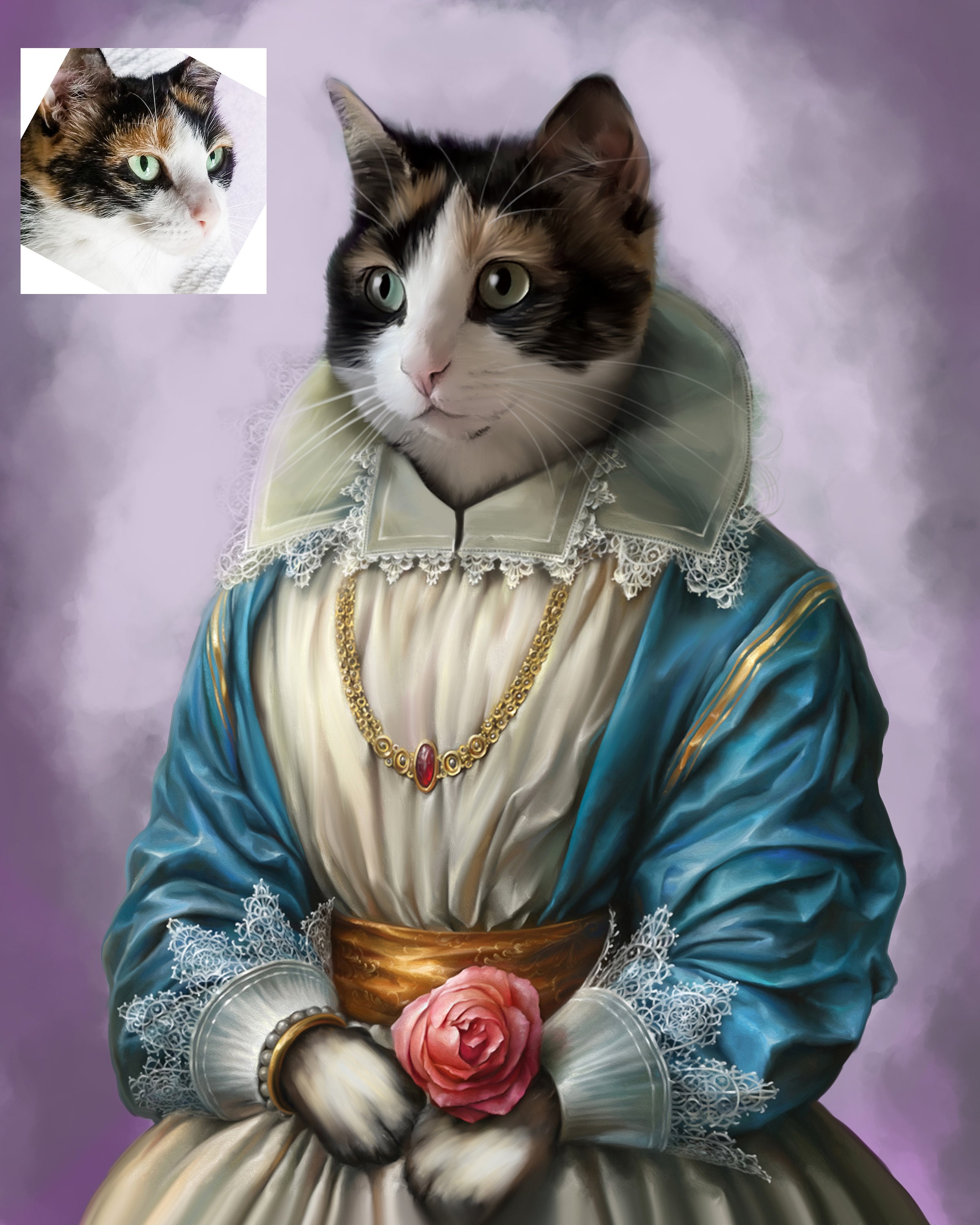 Your Cat as Mona Lisa Custom Princess Cat Portrait gift for | Etsy