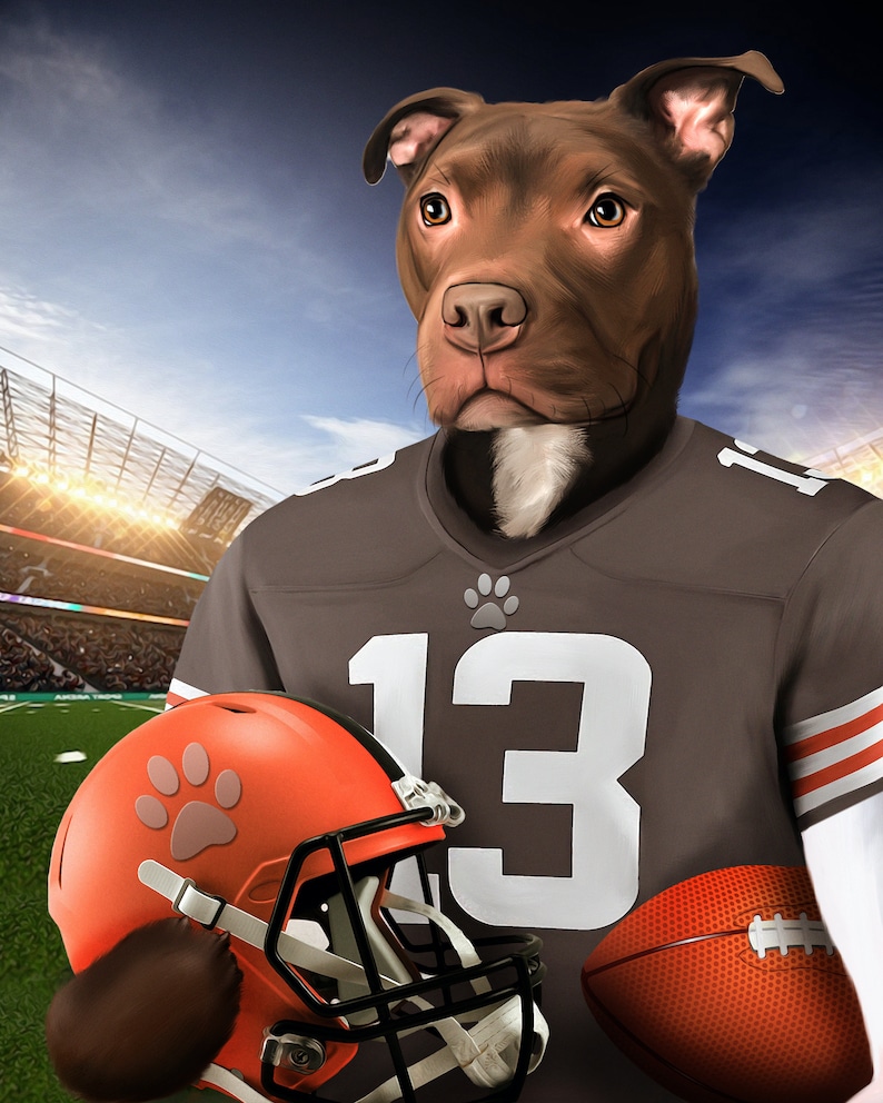 Chicago Football Team Custom Dog Portrait, American Football Fun Gift ...