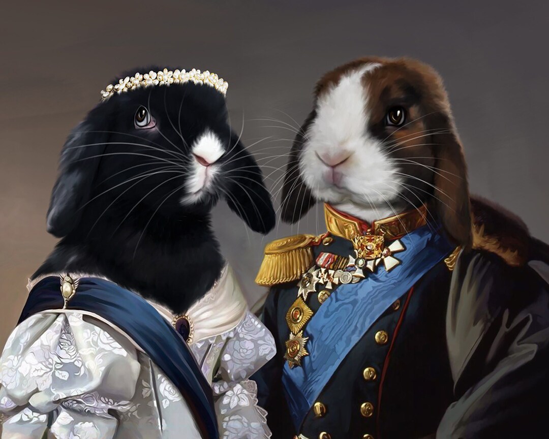 Couple Rabbit Royal Portrait, Custom Pet Portrait, Rabbit Owner Gift ...