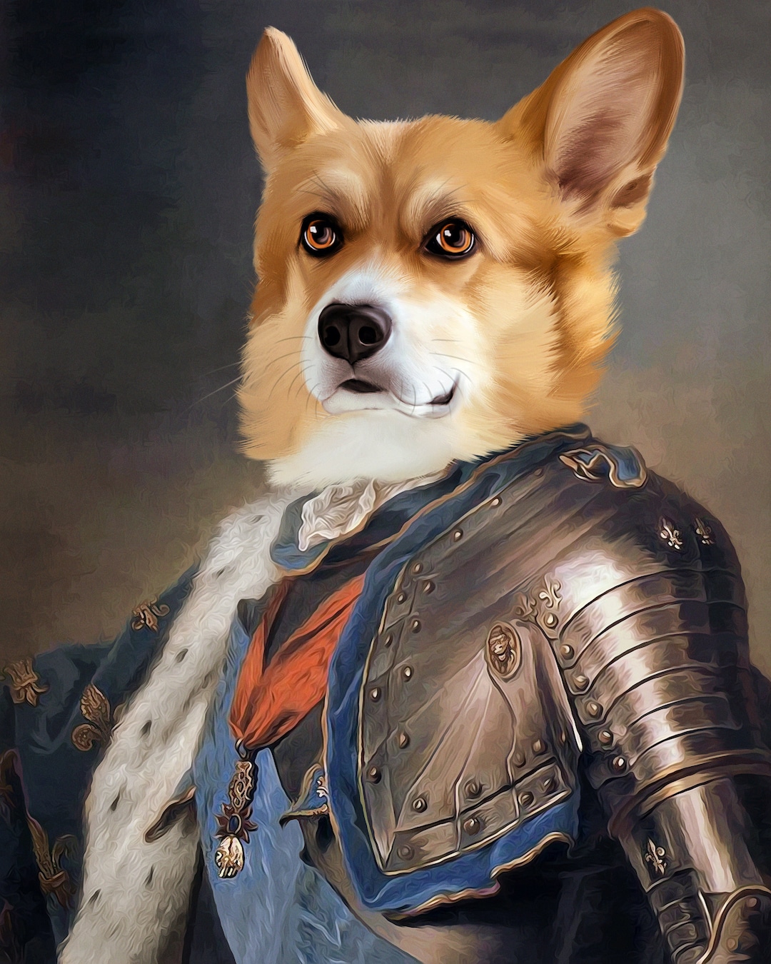 Knight Corgi Royal Portrait, Custom Dog Portrait, Welsh Corgi Owner ...