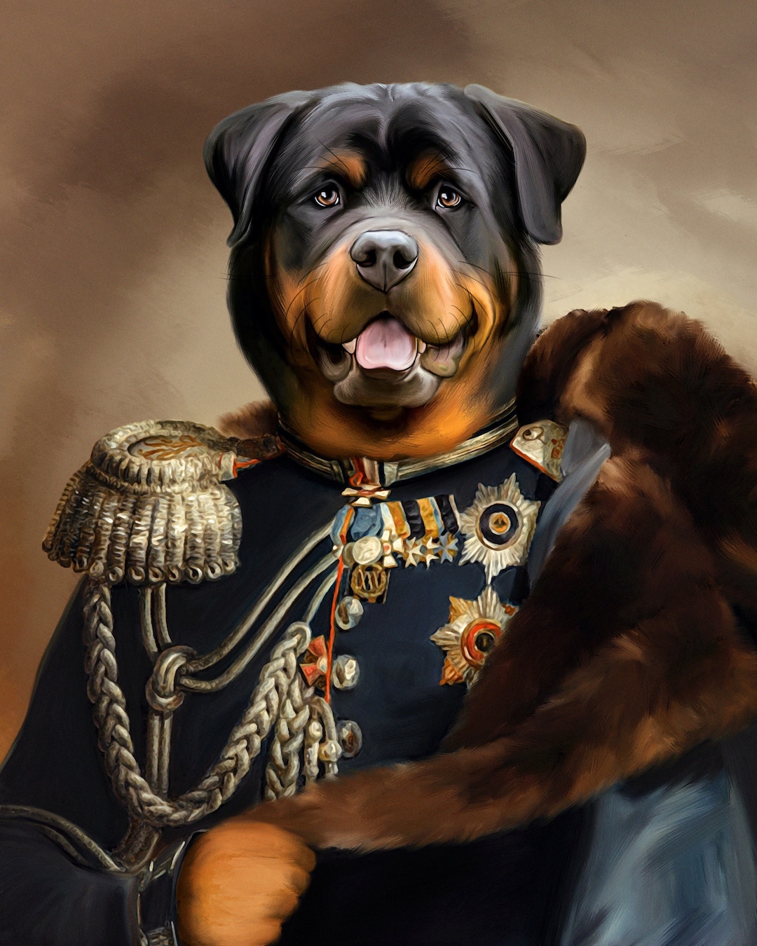 Rottweiler Regal Portrait, Rottweiler Owner Gift, Custom Royal Pet ...