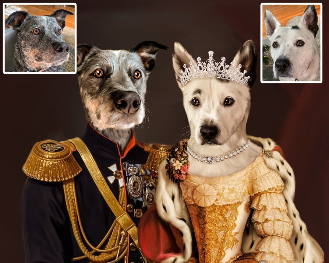 Dog Portrait From Photo, Couple Pets Illustration on Canvas, Gift for ...