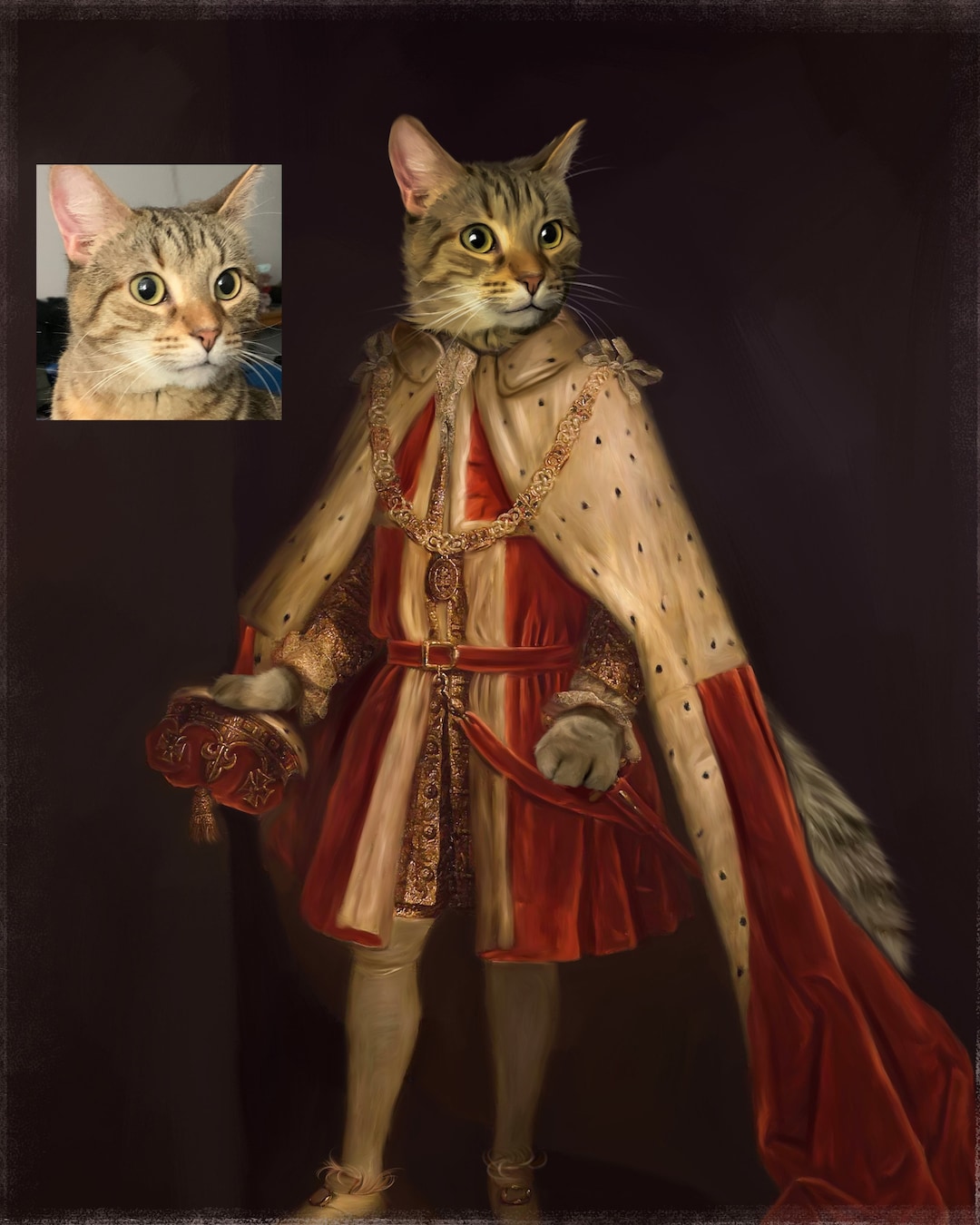 Custom Cat Portrait, King Cat Art, Royal Pet Portrait, Pet Memorial ...