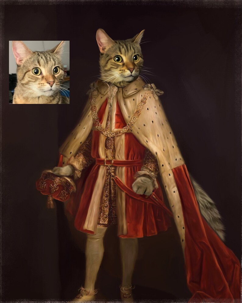 Custom Cat Portrait, King Cat Art, Royal Pet Portrait, Pet Memorial ...