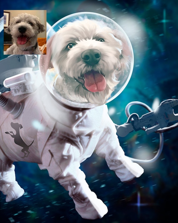 Astronaut Custom Dog Portrait Space Lover Pet Portrait Funny - Etsy