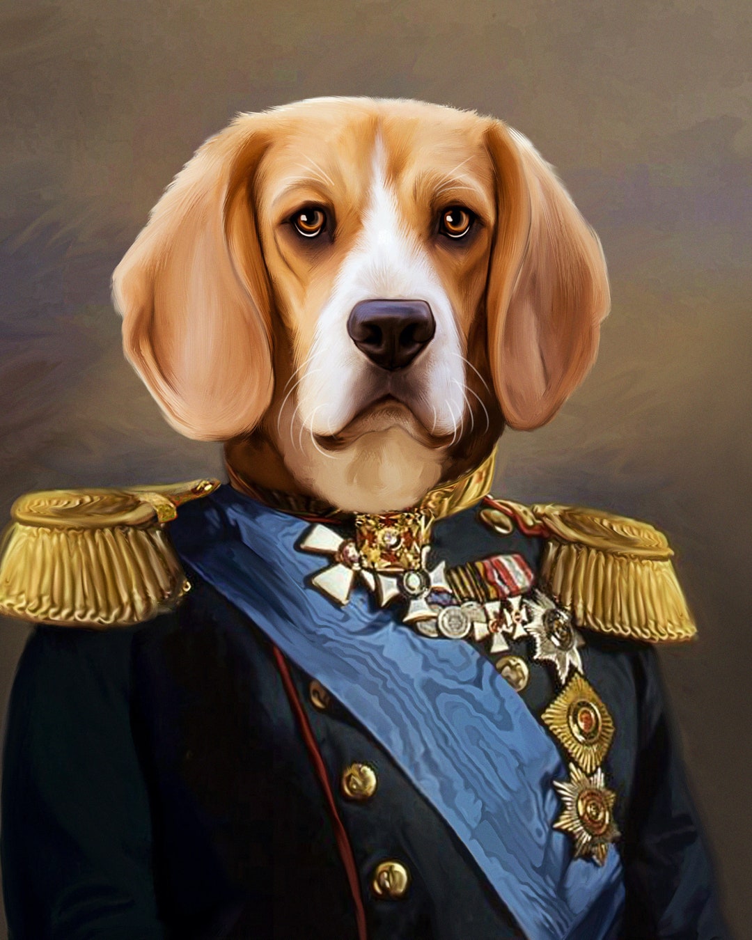 Regal Beagle Dog, Custom Dog Portrait, Beagle Owner Gift, Regal Pet ...