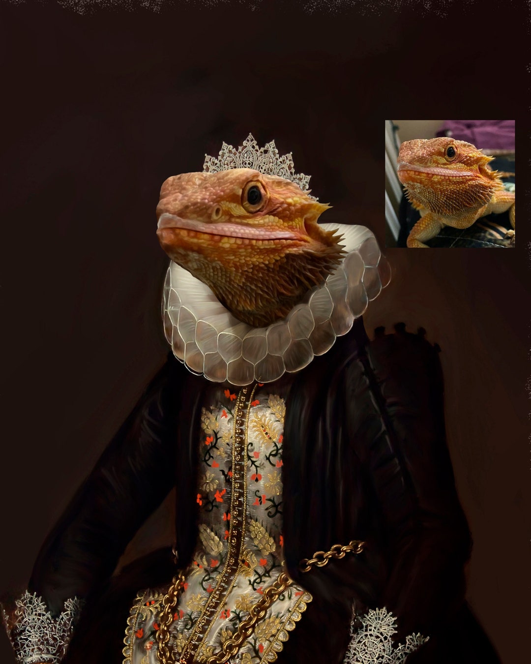 Royal Lizard Owner Gift - Custom Pet Portrait, Renaissance Pet Art, Pet ...