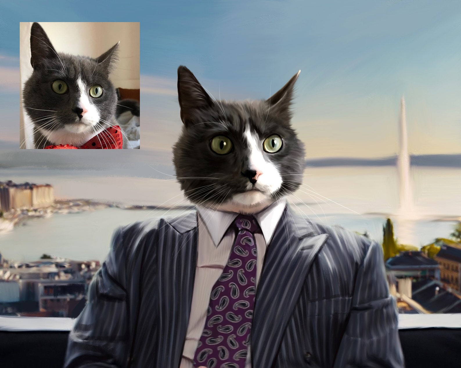 Businessman Cat Portrait Cat Lover Gift Cat Owner Gift Pet | Etsy