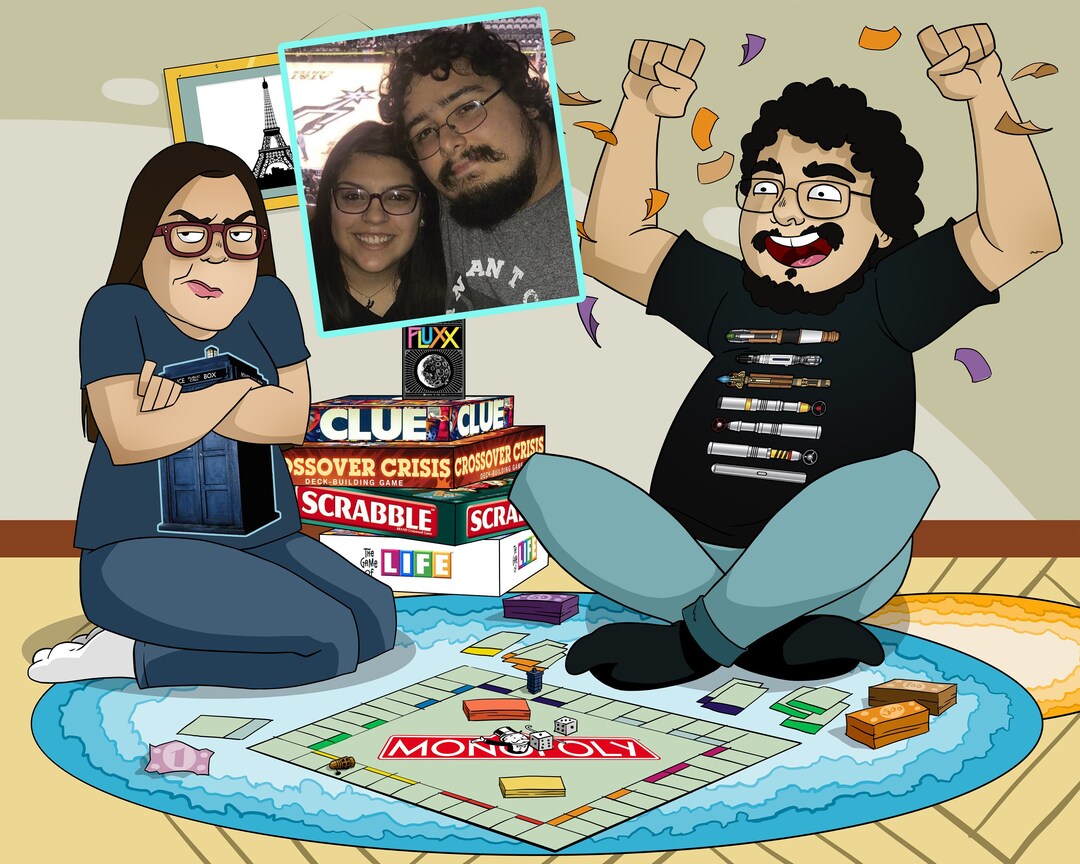 Couple Portrait, Board Games Lover Gift, Custom Cartoon Portrait - Etsy