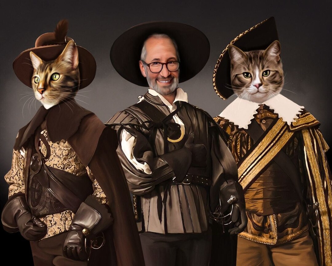 Three Musketeers Pet and Owner Custom Portrait, Funny Gift for Pet ...