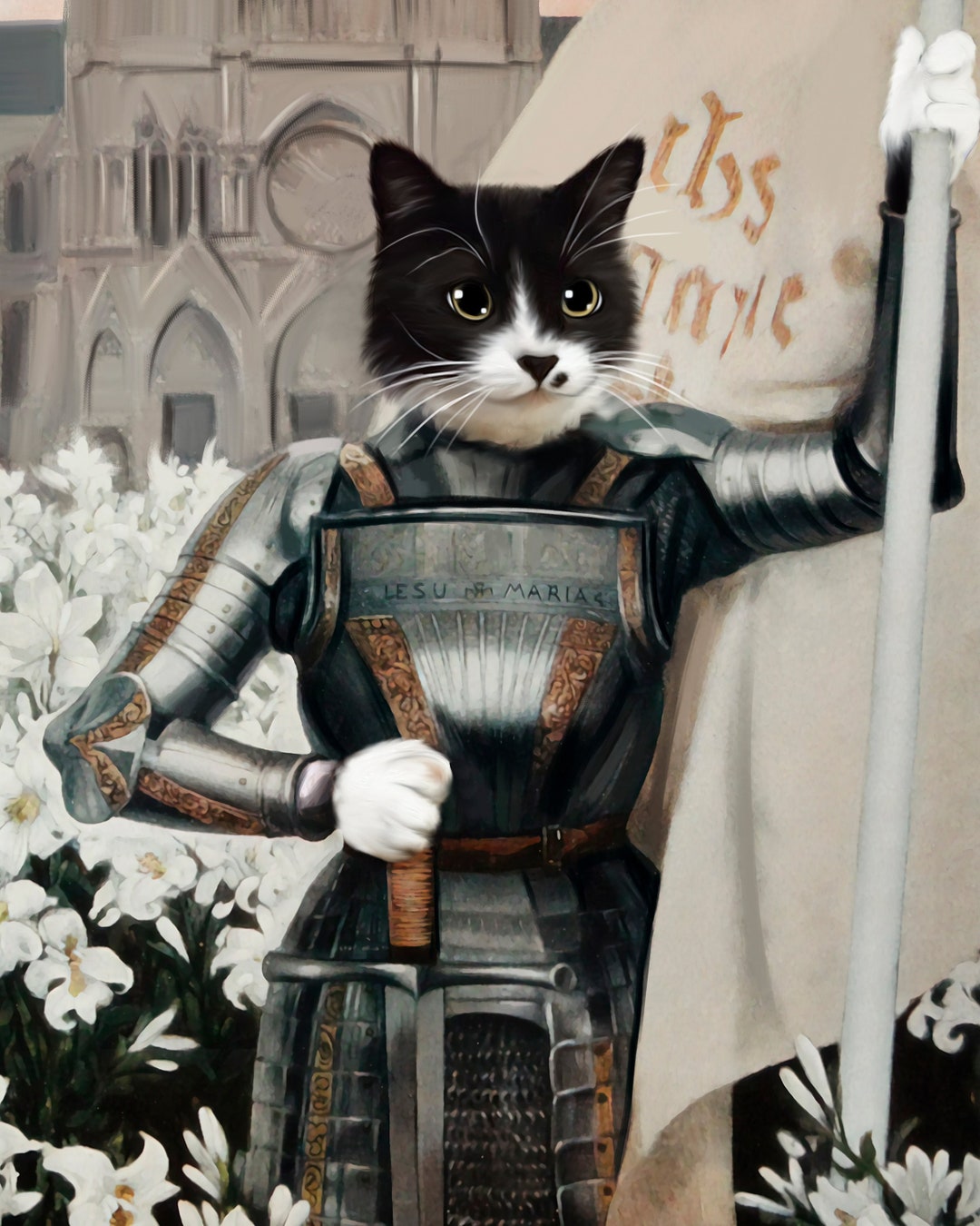 Joan of Arc Cat, Christmas Gift, Custom Pet Portrait, Vintage Pet ...