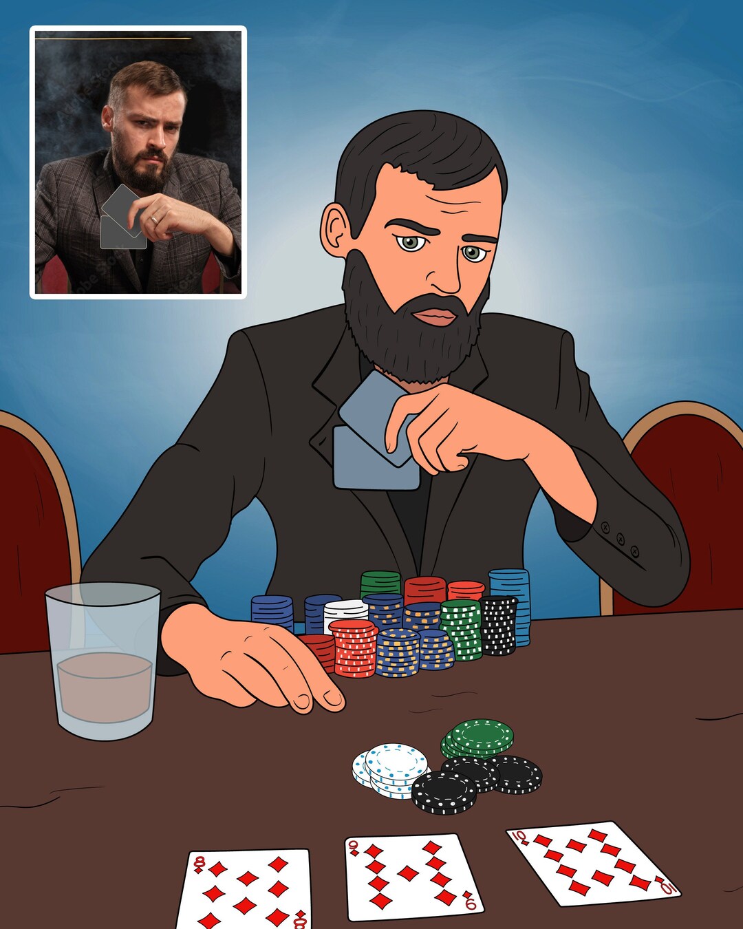 Poker Player Gift, Custom Cartoon Portrait, Poker Lover Gift - Etsy
