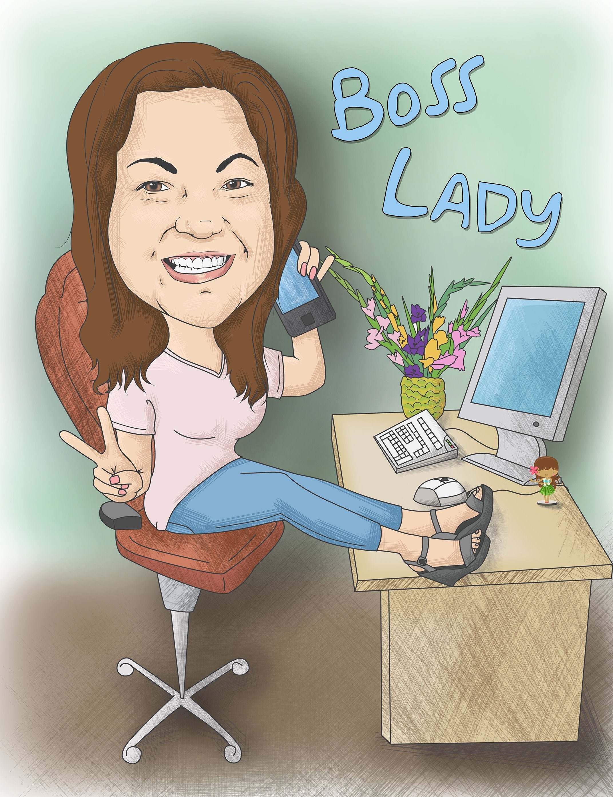 Lady Boss Christmas gift Caricature cartoon portrait | Etsy