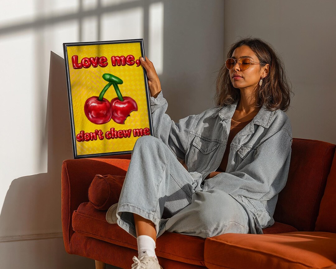 Love Me Don't Chew Me Poster | Cherry Pop Art Rolled Poster - Etsy