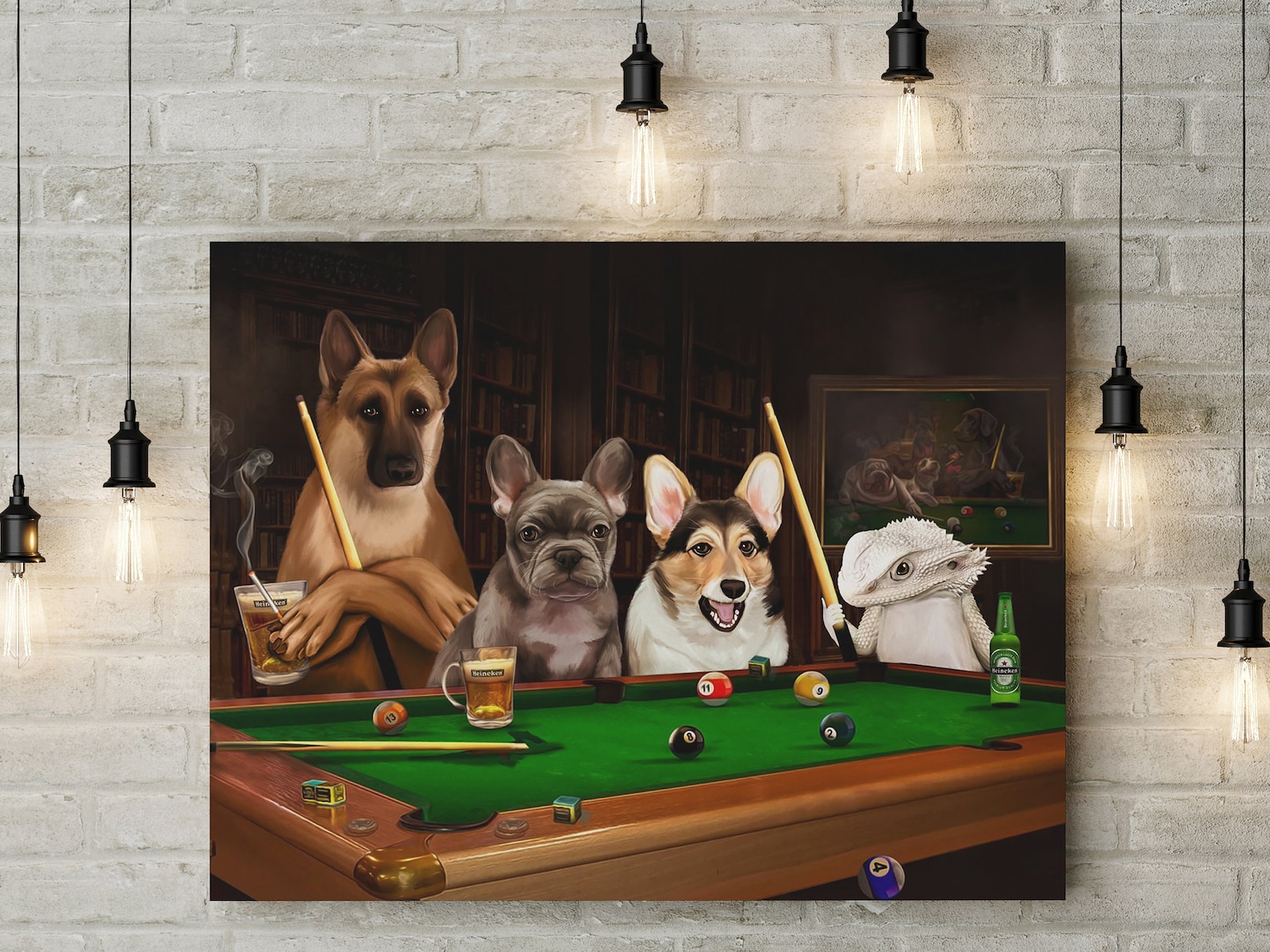 Dogs Playing Billiards, Funny Pet Portrait, Billiards Lover Gift, Pets ...