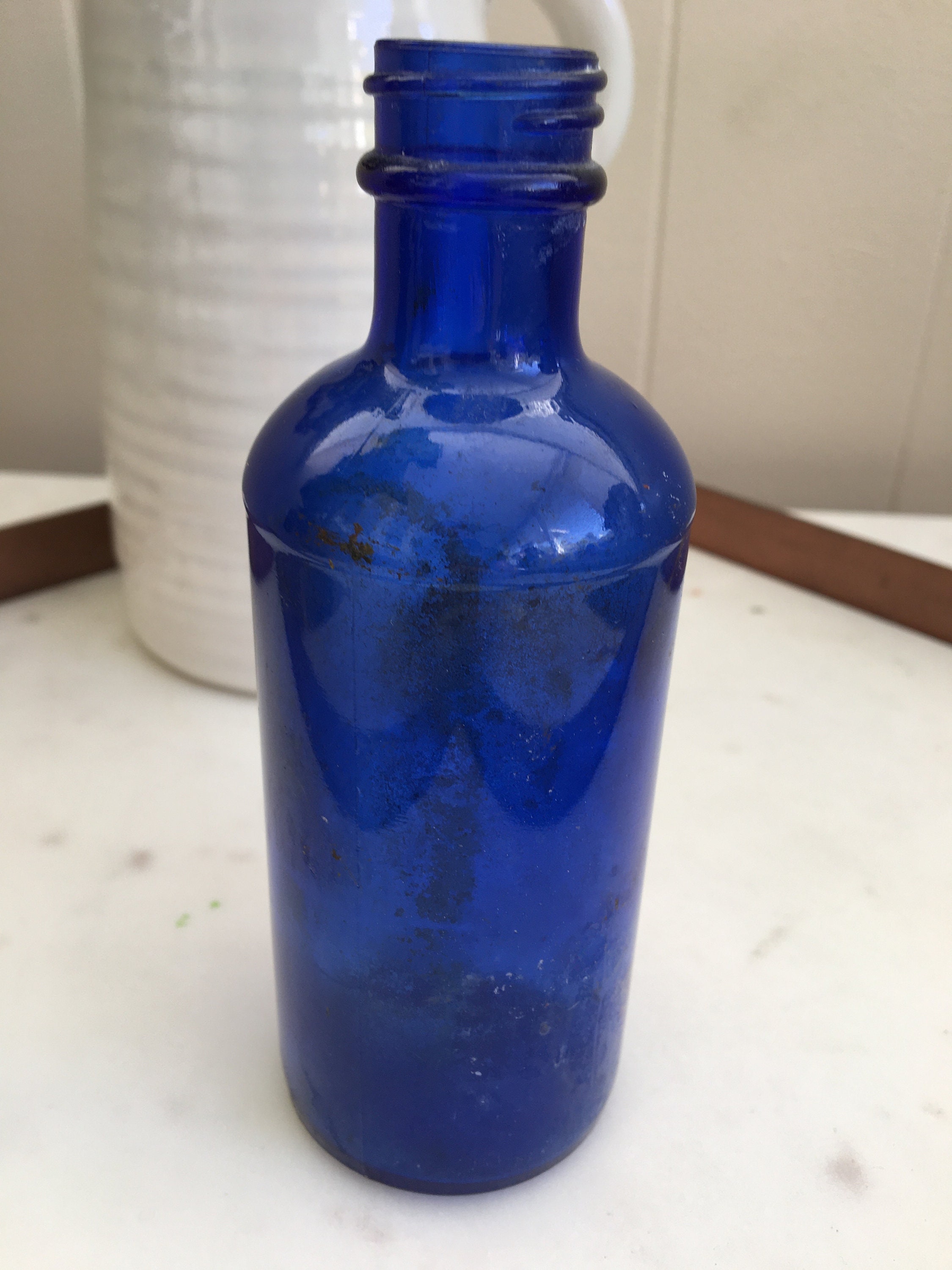 Antique Blue Glass Bottle, Round - Etsy