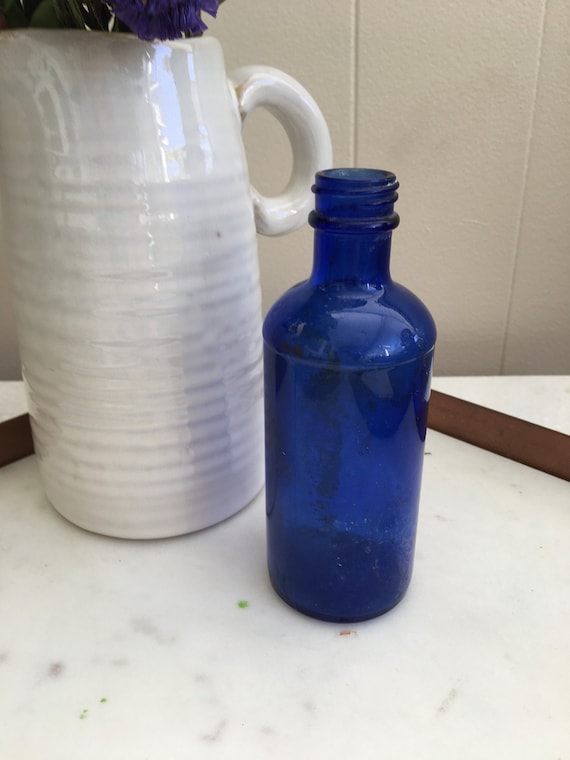 Antique Blue Glass Bottle Round - Etsy