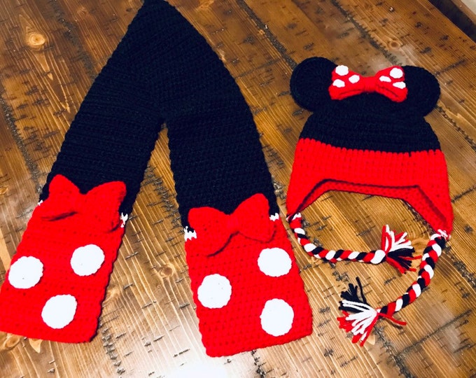 Minnie Mouse Inspired Hat & Scarf Set - Etsy