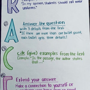 Answering Questions Chart ELA Chart Writing Chart | Etsy