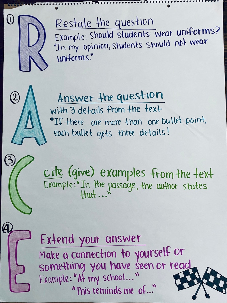 Answering Questions Chart, ELA Chart, Writing Chart - Etsy