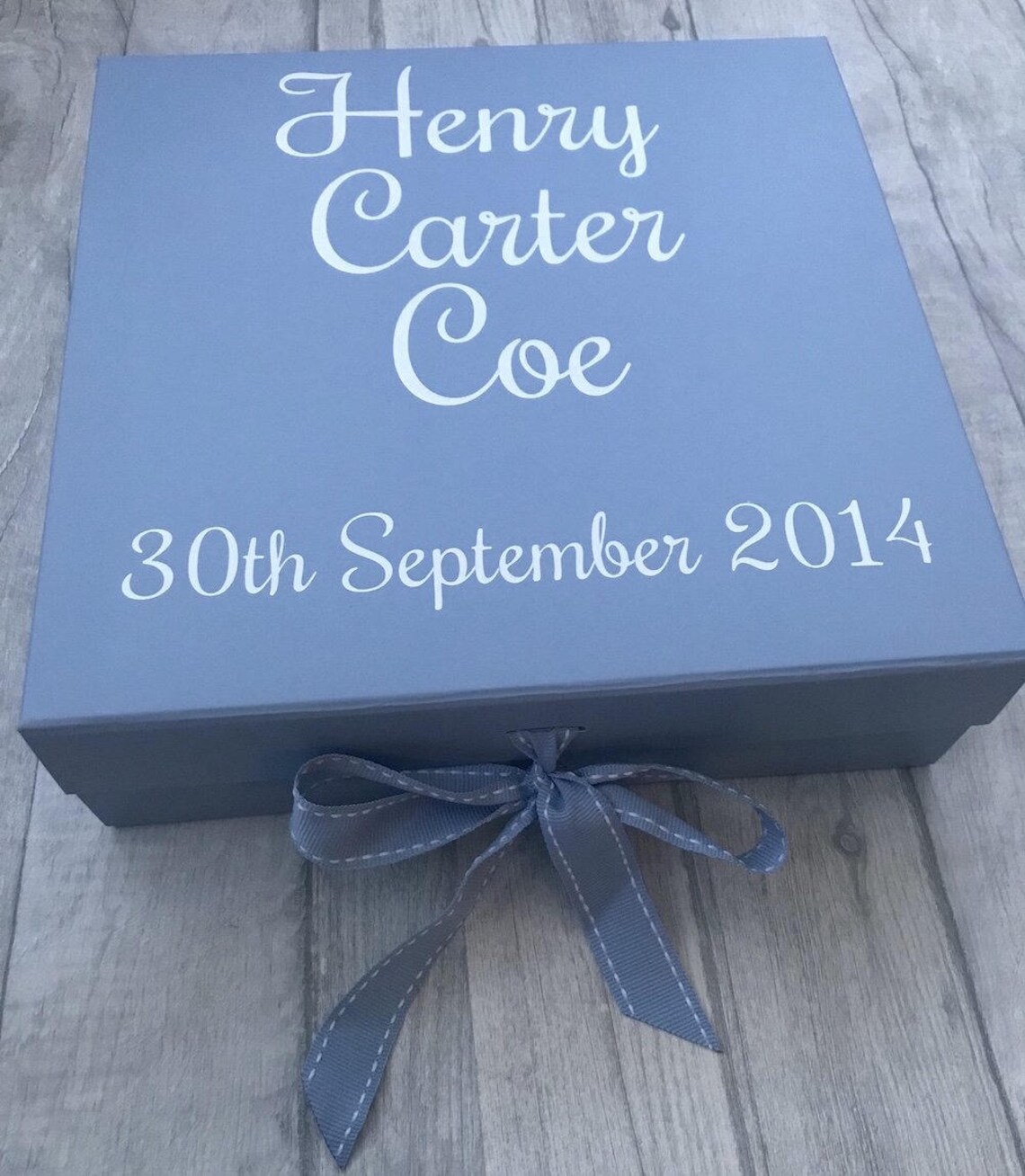 Personalised Newborn Baby Box With Ribbon Tie Name and Date | Etsy