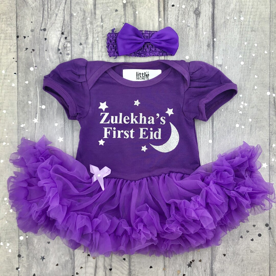 Personalised First Eid Baby Girl's Outfit, Silver Moon and Stars ...